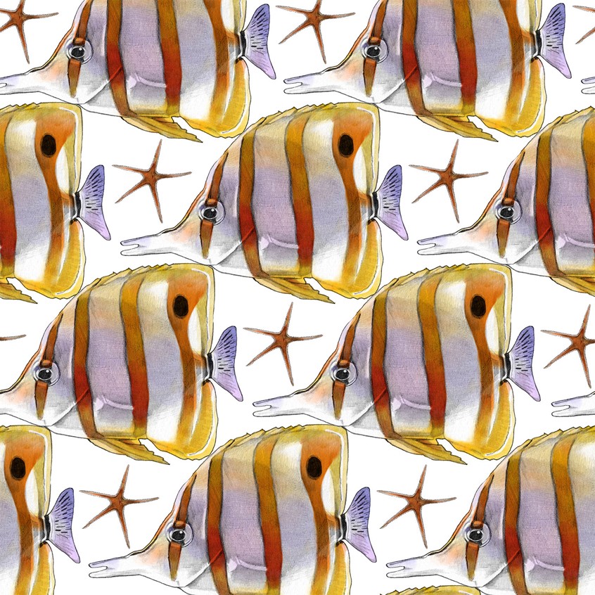 Striped fish and starfish pattern Illustration by Christine Anderson ...