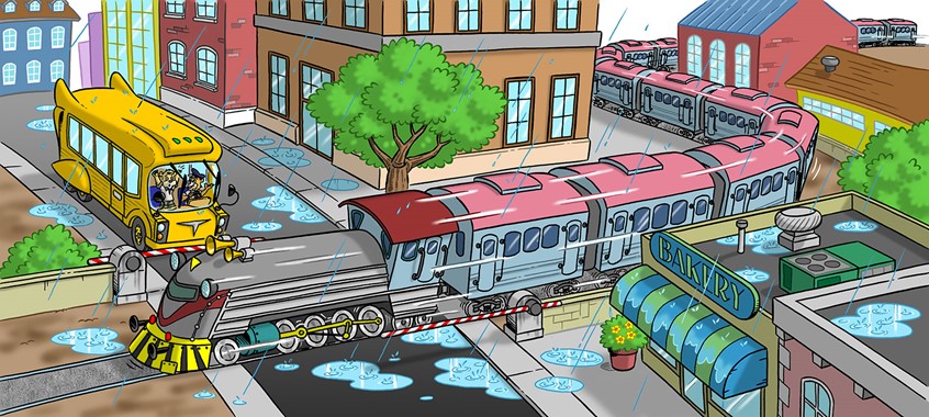 The Bus Stops for a Train Illustration by Kev Brockschmidt | Directory ...