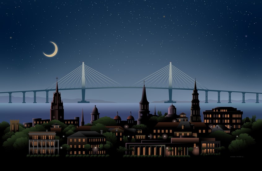Charleston Night skyline Illustration by Wade Harris | Directory of ...